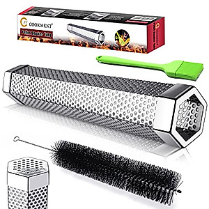 Pellet Smoker Tube -12" Stainless Steel Wood Tube Smoke for Cold/Hot Smoking for All Electric, Gas, Charcoal Grills or Smokers - Ideal for Smoking Cheese, Fish, Pork, Beef, Nuts, Bonus Brush