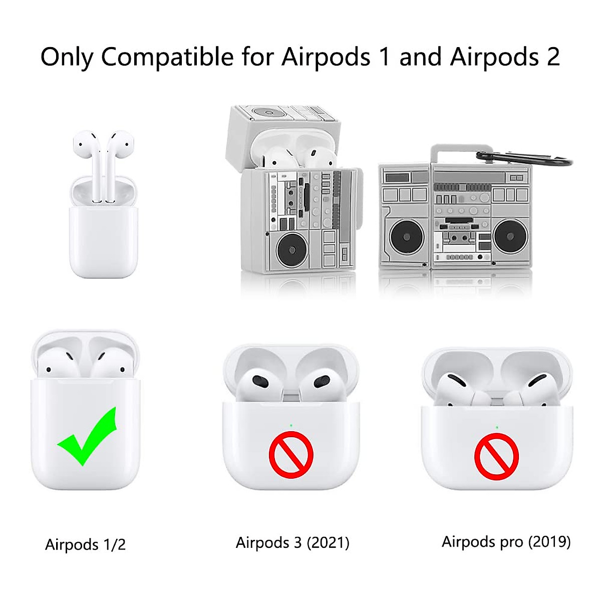 Case for AirPods 2nd/1st Generation 2019/2016, Suublg Silicone Cartoon Cute Case Protective Shockproof Covers for AirPods 1 and 2, with Keychain