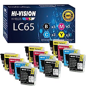 HI-VISION HI-YIELDS ® Compatible LC-65 LC65 Ink Cartridge Replacement for (3 Black, 3 Cyan, 3 Yellow, 3 Magenta, 12-Pack)
