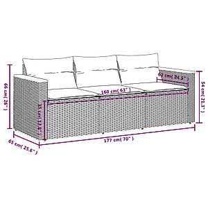 vidaXL Beige Poly Rattan 3-Seater Patio Sofa with Washable Cushions - Durable Outdoor Garden Furniture, UV-Resistant
