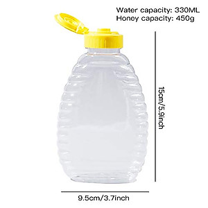 Lainrrew 6 Pcs 12 Oz Honey Jars, Plastic Honey Bottles Clear Empty Honey Containers Honey Dispenser Squeeze Honey Bottle with Leak Proof Flip-Top Caps for Storing and Dispensing (12oz)