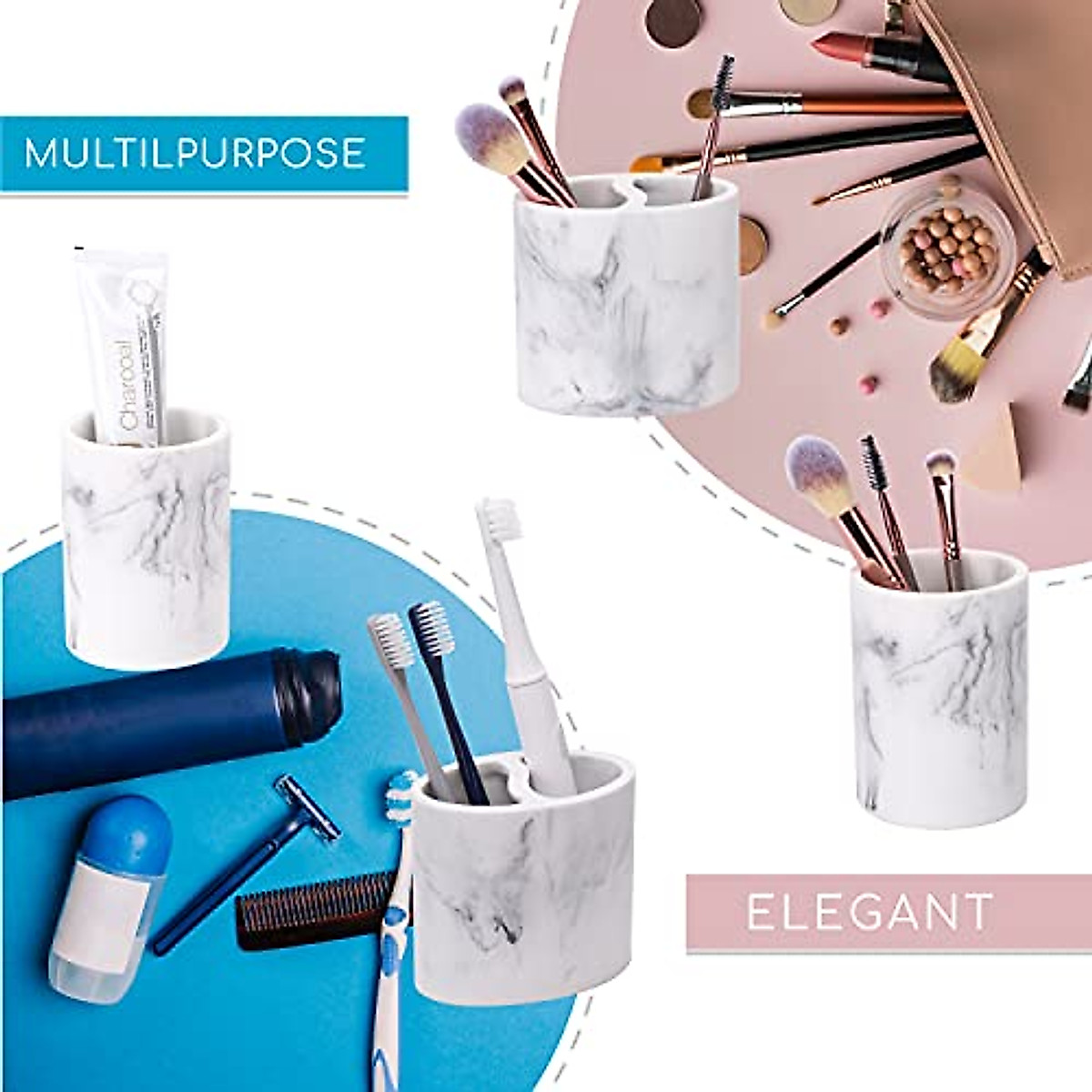 ZCCZ Bathroom Accessory Set, 4 Pcs Marble Look Bathroom Vanity Countertop Accessory Set Bathroom Décor Sets Accessories with Soap Dispenser Bathroom Toothbrush Holder Set, Bathroom Tumbler, Soap Dish