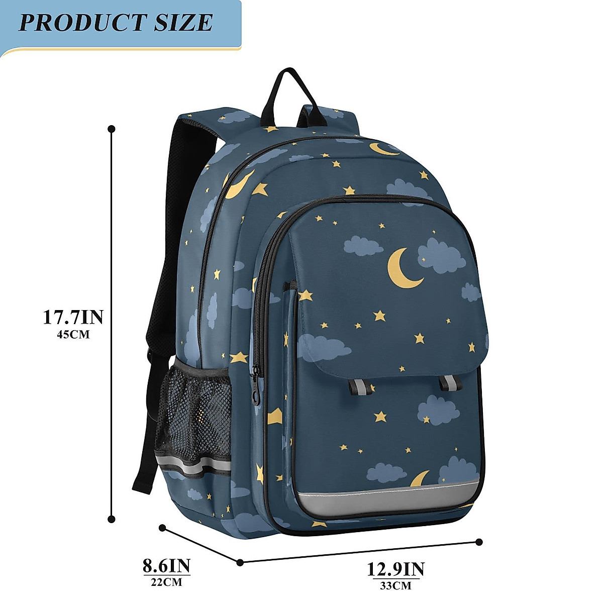 ALAZA Night Sky with Moon Stars and Cloud Backpack Daypack Bookbag