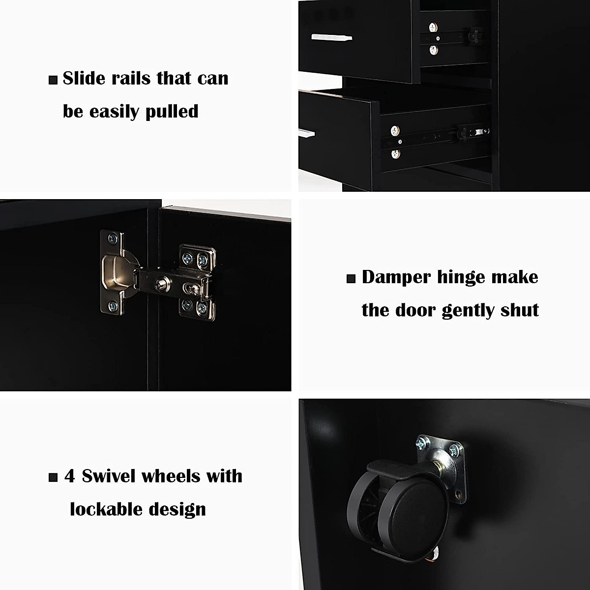 Beauty Salon Station with Drawers, Salon Rolling Cart, Barber Organizer with Wheels, Hair Stylist Equipment Makeup Spa Cart, Hairdryer Holder, Black