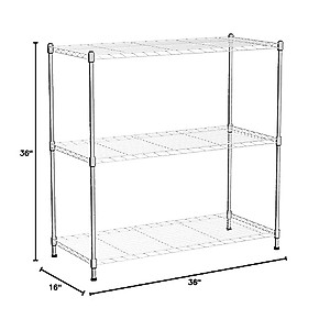 Catalina Creations EFINE 3-Shelf Chrome Shelving Unit with 3-Shelf Liners, Adjustable Rack, Steel Wire Shelves Storage for Kitchen and Garage (36W x 16D x 36H)