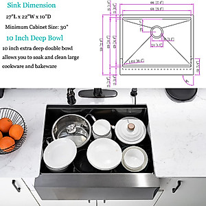 27 Inch Black Farmhouse Sink Workstation-Bokaiya 27x22 Matte Black Stainless Steel Farmhouse Apron Front 16 Gauge Single Bowl Farm Sink with Cutting Board