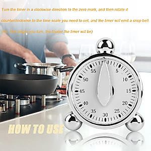 60 Minutes Kitchen Timer, Stainless Steel Egg Shaped Mechanical Cooking Timer Manual Countdown Reminder Baking Timing Tool with Rotating Alarm Sound