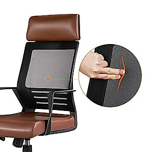 Yaheetech Mesh Leather Executive Chair with Lumbar Support, Office Chair Ergonomic Desk Chair High Back Mesh Computer Chair with Backrest and Headrest, Task Chair with Wheels for Women Adults, Brown