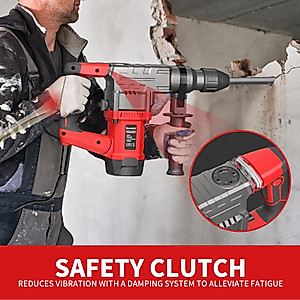 Rotary Hammer Drill, Revvstark 13 Amp 1-1/4 Inch SDS-Plus Heavy Duty Rotary Hammer Drill Powerful, Safety Clutch 4 Functions, Vibration Control Including Grease, Chisels, Drill Bits and Case