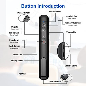 Wireless Presentation Clicker, 2 in 1 USB Type C Powerpoint Clicker with Laser Pointer, Clicker for Powerpoint Presentation Remote PPT PowerPoint Clicker for Mac,Computer, Keynote,Laptop