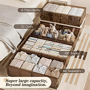 2 Pack Under-bed storage box with wheels, stackable, under-bed shoe storage drawer, foldable plastic storage box with lid, can store clothes, shoes, blankets, toys, books (L Szie，White Transparent)