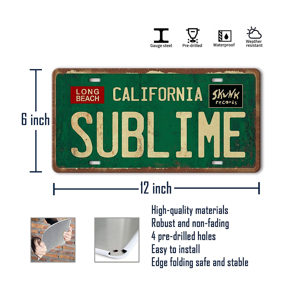 Vintage Metal Tin Sign Long Beach California Sublime Poster Grunge Hippie Room Decor Rock Band Posters Sublime Tapestry Funny Street Signs For Bedroom Wall Aesthetic 90s Bathroom Sign 12 X 6 Inch