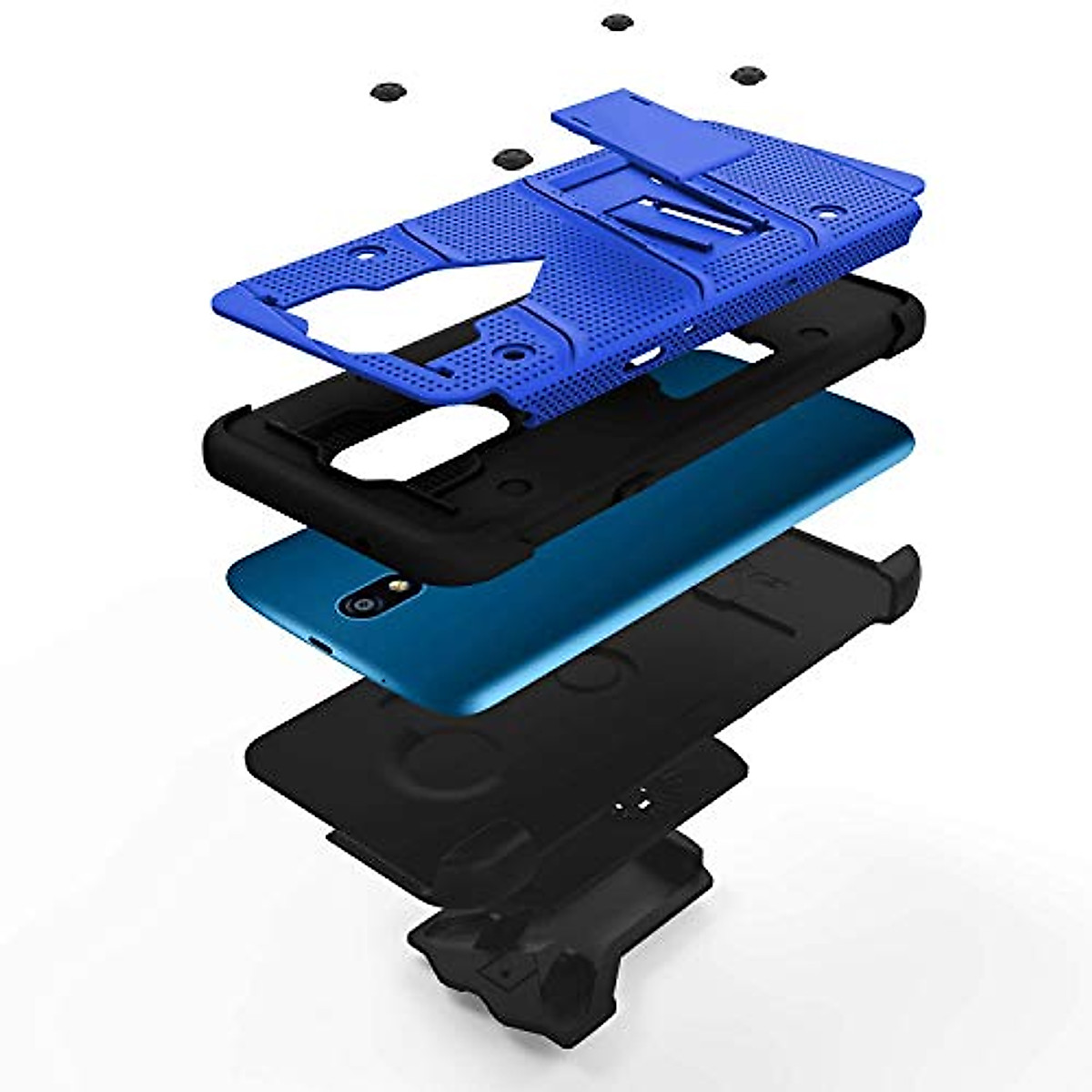 ZIZO Bolt Series LG K40 Case | Military-Grade Drop Protection w/ Kickstand Bundle Includes Belt Clip Holster LG Harmony 3 Blue