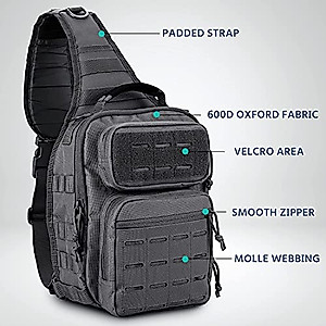 WINCENT Tactical Sling Bag Pack Military Rover Shoulder Sling Backpack Molle Assault Range Bag EDC Diaper Bag Day Pack Black
