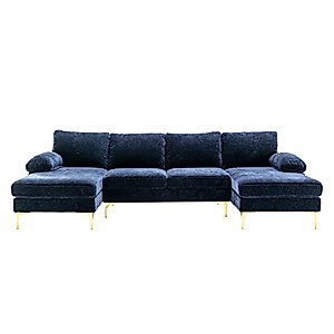 YeBingZhi 110.63" U Shaped Sectional Sofa Long Couch for Living Room Double Chaise Sofa with Comfortable Deep Seat Modern Large Sectional Sofa for Apartment Office (Navy Blue)