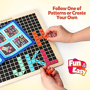 Coogam Wooden Mosaic Puzzle, 370PCS Shape Pattern Blocks with 8 Colors, Pixel Board Game Montessori STEM Toys Gift for Kids Toddlers Boys Girls Ages 4 5 6 7 Years Old