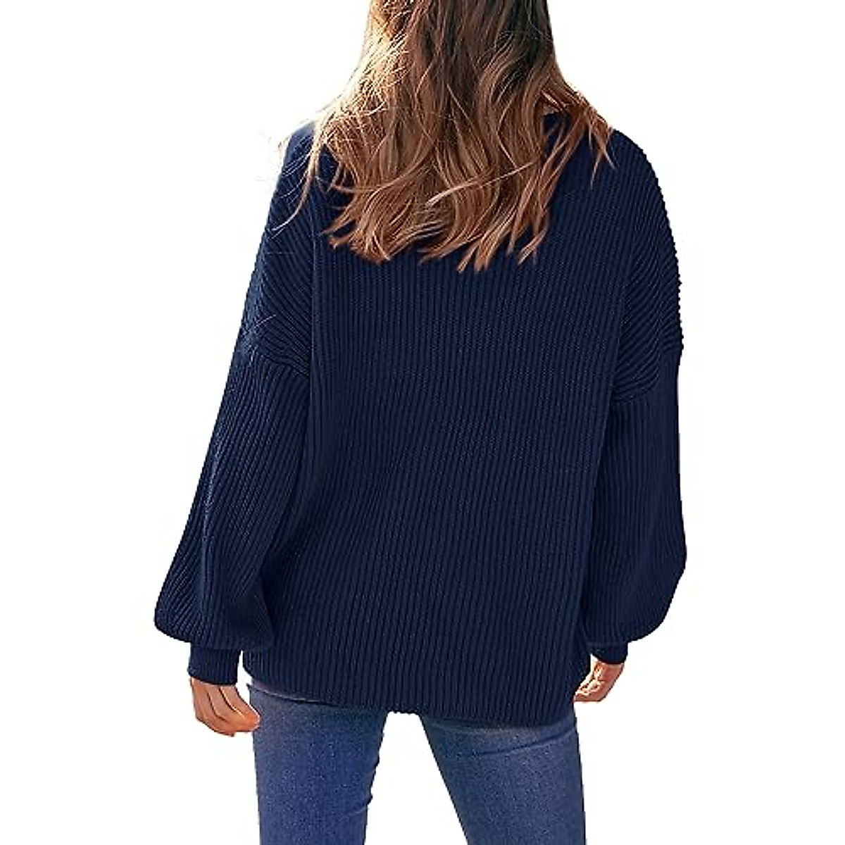PRETTYGARDEN Long Sleeve Oversized Sweaters for Women Fall 2023 Crew Neck Solid Color Casual Knit Pullover Sweater Tops (Navy,Small)