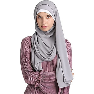 Anika Fashion Warehouse All Season Women Soft and Non-Slip Chiffon Long Scarf - Fashion Muslim Hijab Scarf Head Wrap Scarves 80 X 30 Inches Long Solid Color - Moon Gray