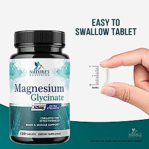 Magnesium Glycinate 425 mg with Calcium - Max Absorption Magnesium Tablets for Muscle, Nerve, Bone & Heart Health Support - Vegan, Non-GMO, Gluten Free Nature's Nutrition Supplement - 120 Tablets