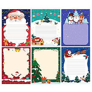 GLKTOPO 60 Sheets Christmas Stationery Paper, 8.5" x 11" Double Sided Holiday Letterhead, 6 Design Deco Writing Paper for Xmas Notes Cards Invitation Scrapbook Crafts Office School Printing Supplies