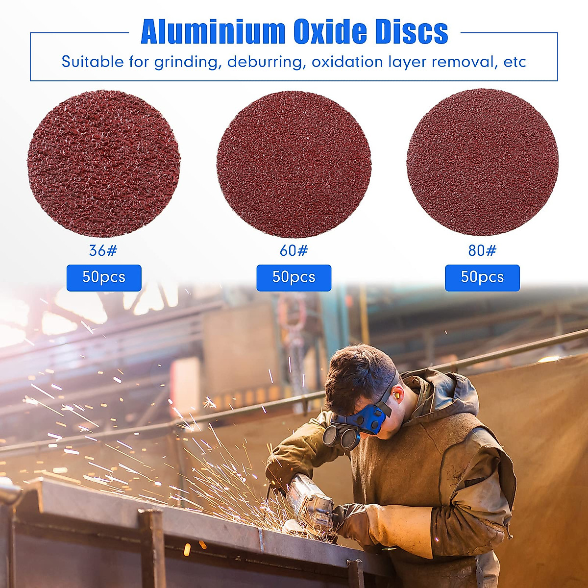 150 Pcs Sanding Discs Set, Die Grinder Accessories Sanding Disc 2 Inch, 36 Grit 60 Grit 80 Grit Roll Lock Discs for Die Grinder Surface Prep Strip Grind Polish Burr Remove