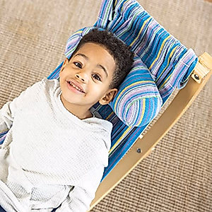 Hearthsong Lightweight Rocking Floor Hammock, 50”L x 14”W Blue-Striped Cotton Indoor Hammock, 95 lbs. Ages 3 to 9