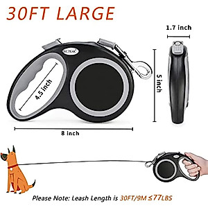 EC.TEAK Retractable Dog Leash, 30 FT Dog Walking Leash for Medium Large Dogs up to 77 lbs, Heavy Duty No Tangle, Large