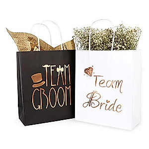 AerWo 12Pcs Wedding Party Paper Gift Bags 6 Bridesmaid 6 Groomsmen Gift Bags Bridal Shower Bachelorette Party Favor Bags Rose Gold Foiled with Handle