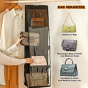SRTXJUZD Purse Handbag Organizer for Closet, Hanging Handbag Purse Organizers and Storage, Over Door Clear Purse Bags Holder, 8 Larger Pockets, Space Saving, for Hanging Bags, Purses, Handbags