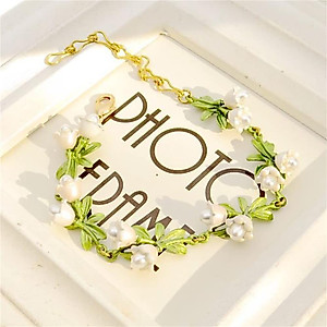 AFSJEEP Green Paint Freshwater Pearl Valley Lily Leaves Women Bracelet Fashion Bracelet Womens Pearl Bracelet