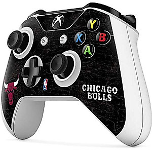 Skinit Decal Gaming Skin Compatible with Xbox One S Controller - Officially Licensed NBA Chicago Bulls Black Distressed Design