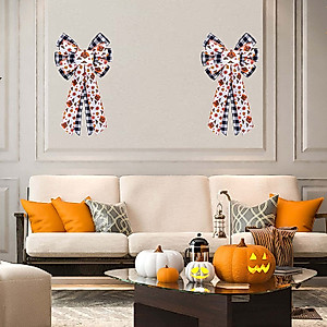 Fall Wreath Bows, Autumn Bow Black White Buffalo Plaid Turkey Wreath Bow for Fall Bows Knot Thanksgiving Dinner Party Fireplace Christmas Halloween Home Garden Party Decor