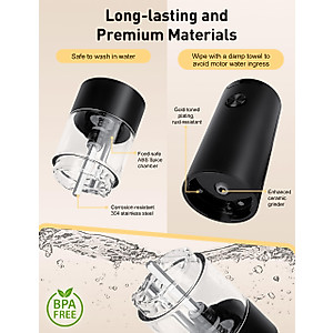 Electric Pepper Grinder or Salt Mill, Battery Powered Automatic Pepper Mill, Ceramic Grinder with Adjustable Coarseness, LED Light, and Salt Mill Refillable, One Hand Operation