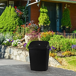 Obstnny 10 Gallon Plastic Swing Top Garbage Can Set of 4, Large Trash Can for Kitchen, Garden, Campus, Black