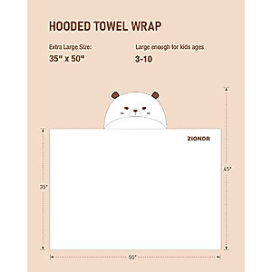 ZIONOR Bamboo Hooded Towel for Kids - 35'' x 50'' Extra Large Bath Towels for Kids 3-10 Yrs, Premium Soft Towels for Boys Girls, Ultra Absorbent and Hypoallergenic (White, Bear)