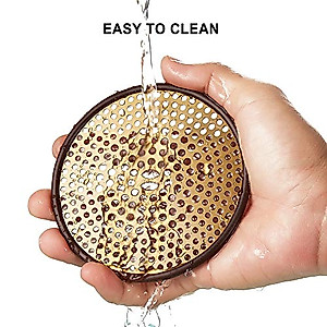 304 Stainless Steel Hair Catcher Shower Drain Cover with Silicone, Shower Stall Drain Strainer, Bathtub Hair Stopper, Bathroom Hair Trap Floor Drain Protector, Brushed Gold Brass 4.33 Inch Round Flat