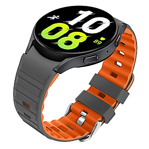 Tasikar No Gap Bands Compatible with Samsung Galaxy Watch 7/6/5/4 Band 40mm 44mm/Watch 6 Classic Band 43mm 47mm/Watch 5 Pro/4 Classic, Soft Silicone Sport Strap for Women Men, Grey Orange