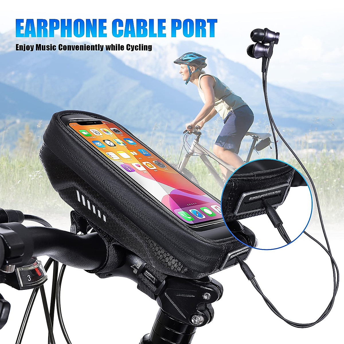 HUANLANG Bike Phone Mount Bag Bike Front Frame Top Tube Handlebar Bags Waterproof Bicycle Cell Phone Mount Case with Touch Screen Phone Holder for Bike Bag Shockproof,Bike Pouch for Phone Below 6.7"