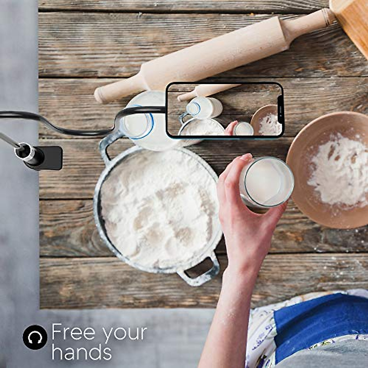 TALK WORKS Gooseneck Clip Mount Compatible w/iPhone 13/13 Pro/13 Pro Max/Mini, 14/14 Plus/14 Pro/14 Pro Max, 12, MagSafe Phone Cases - Magnetic Holder Stand Tabletop Clamp (Black)