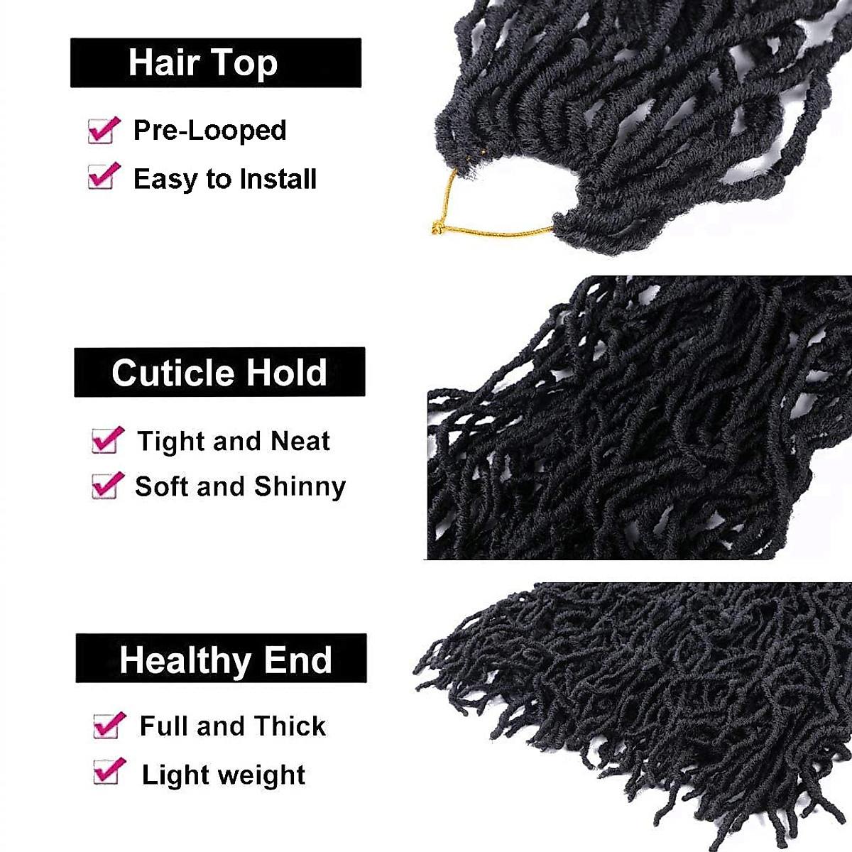 24 Inch Soft Locs Crochet Hair Pre Looped 6 Packs Faux Locs Crochet Braids Goddess Locs Dreadlocs Synthetic Hair For Black Women (1B, 24 Inch (Pack of 6))