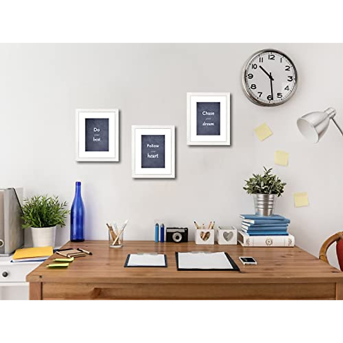 DEKWINN 8x10 Picture Frame Set of 3 with Real Glass for Pictures 5x7 with Mat or 8x10 Without Mat, Wall Mounting or Tabletop display Photo Frames in White