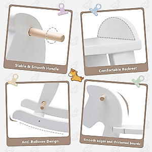 labebe - Wooden Rocking Horse, Baby Wood Ride On Toys for 18 Months Up, White Rocker Toy for Kid, Toddler Ride Animal Indoor/Outdoor, Boy&Girl Rocking Animal, Infant Ride Toy, Christmas/Birthday Gift