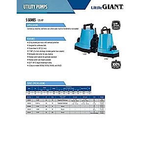 Little Giant 5-MSP 115-Volt, 1/6 HP, 1200 GPH Aluminum Manual Utility Pump, 10-Ft. Cord, Blue, 505000