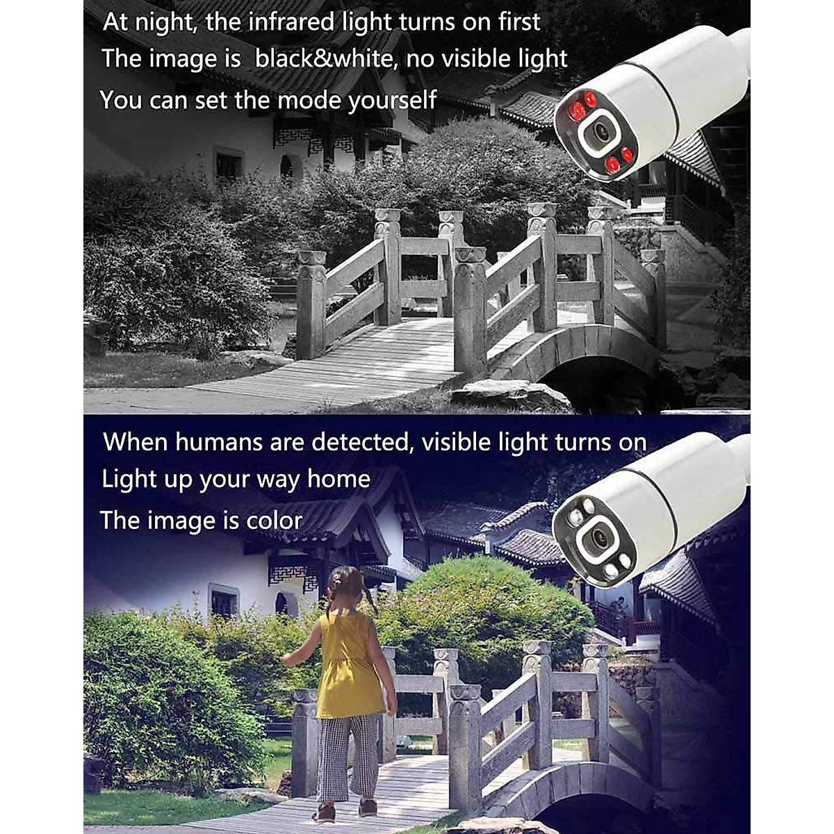 BlueFishCam 4MP PoE IP Camera POE Network Camera Outdoor Dual Lights POE IP Camera Warm/infared Camera Light 4.0MP Infrared High Resolution