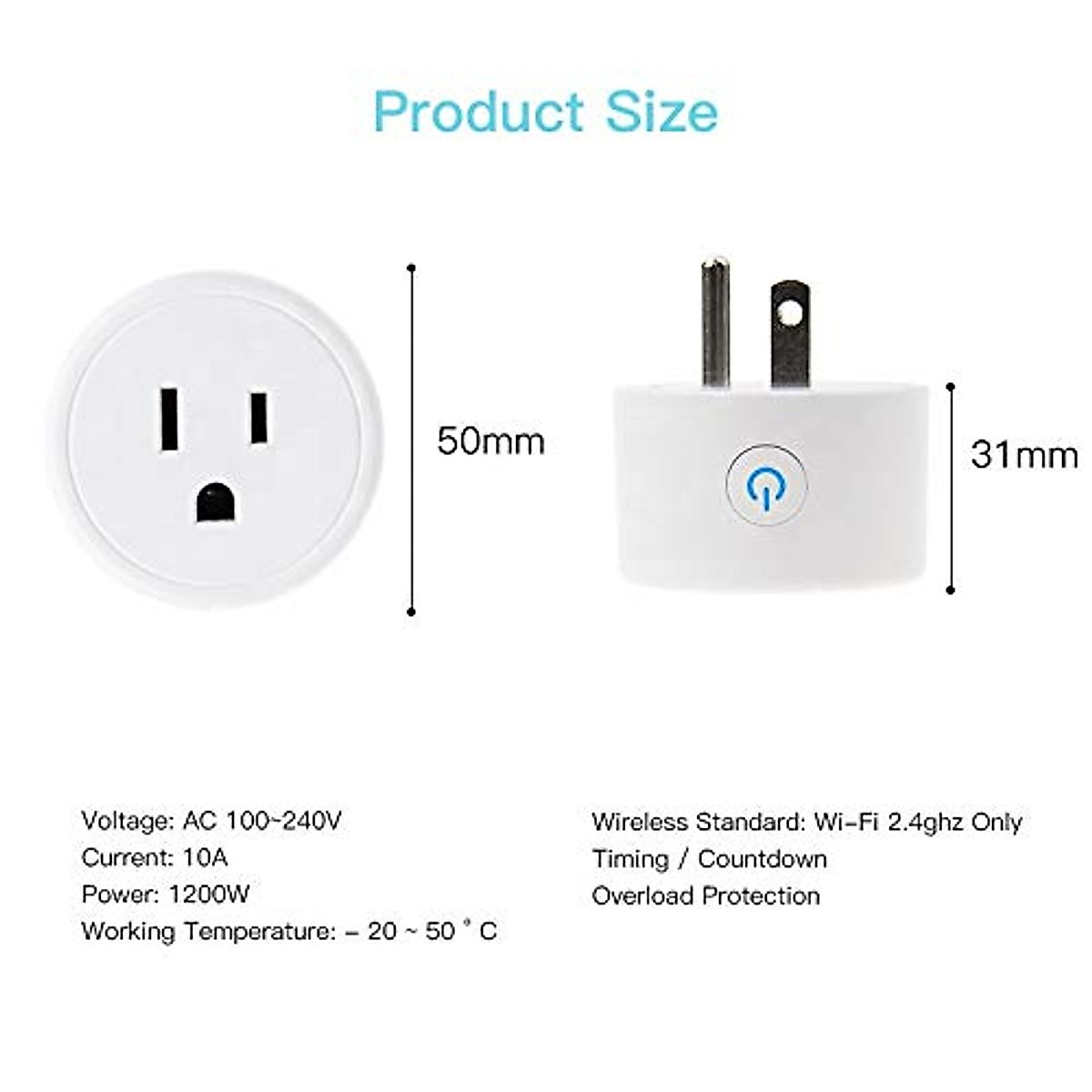 Smart Plug Compatible with Alexa, Google Assistant, IFTTT for Voice Control, Mini Smart Outlet Home Automation Modules, No Hub Required, Supports 2.4GHz Network Only,