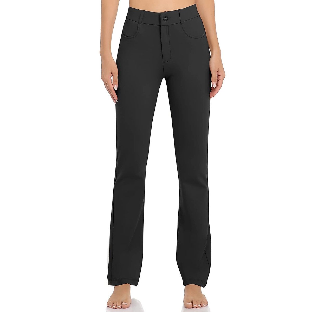 DAYOUNG Women's Yoga Dress Pants Work Office Business Casual Slacks Stretch Regular Straight Leg Pants with Pockets Y68A-Black-S