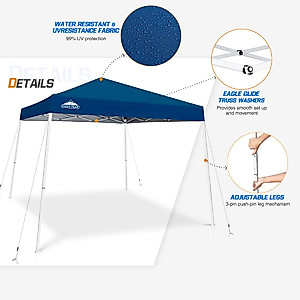 EAGLE PEAK 10x10 Slant Leg Pop-up Canopy Tent Easy One Person Setup Instant Outdoor Beach Canopy Folding Portable Sports Shelter 10x10 Base 8x8 Top (Dark Blue)