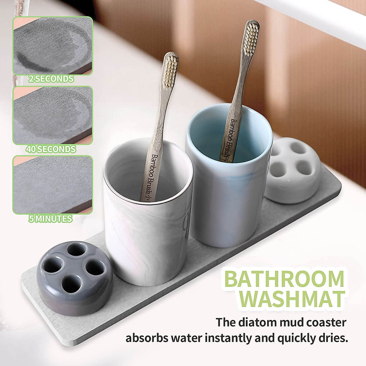 GianAbor 2 Pcs Instant Dry Sink Organizer, Non-Slip Water Absorbing Stone Tray for Sink, Rectangle Diatomite Coasters for Bathroom or Kitchen to Place Soap, Cups, Cosmetics, etc (3.15"x3.15", White)