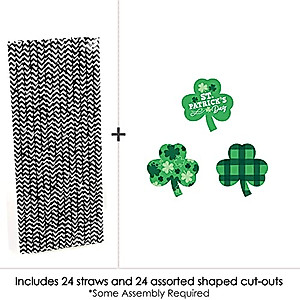 Big Dot of Happiness Shamrock St. Patrick’s Day - Paper Straw Decor - Saint Paddy’s Day Party Striped Decorative Straws - Set of 24