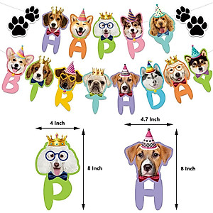 TSJ Happy Birthday Dog Birthday Banner, Dog Face Party Banner, Dog Theme Party Bunting Decoration Puppy Party Supplies for Birthday Party Baby Shower